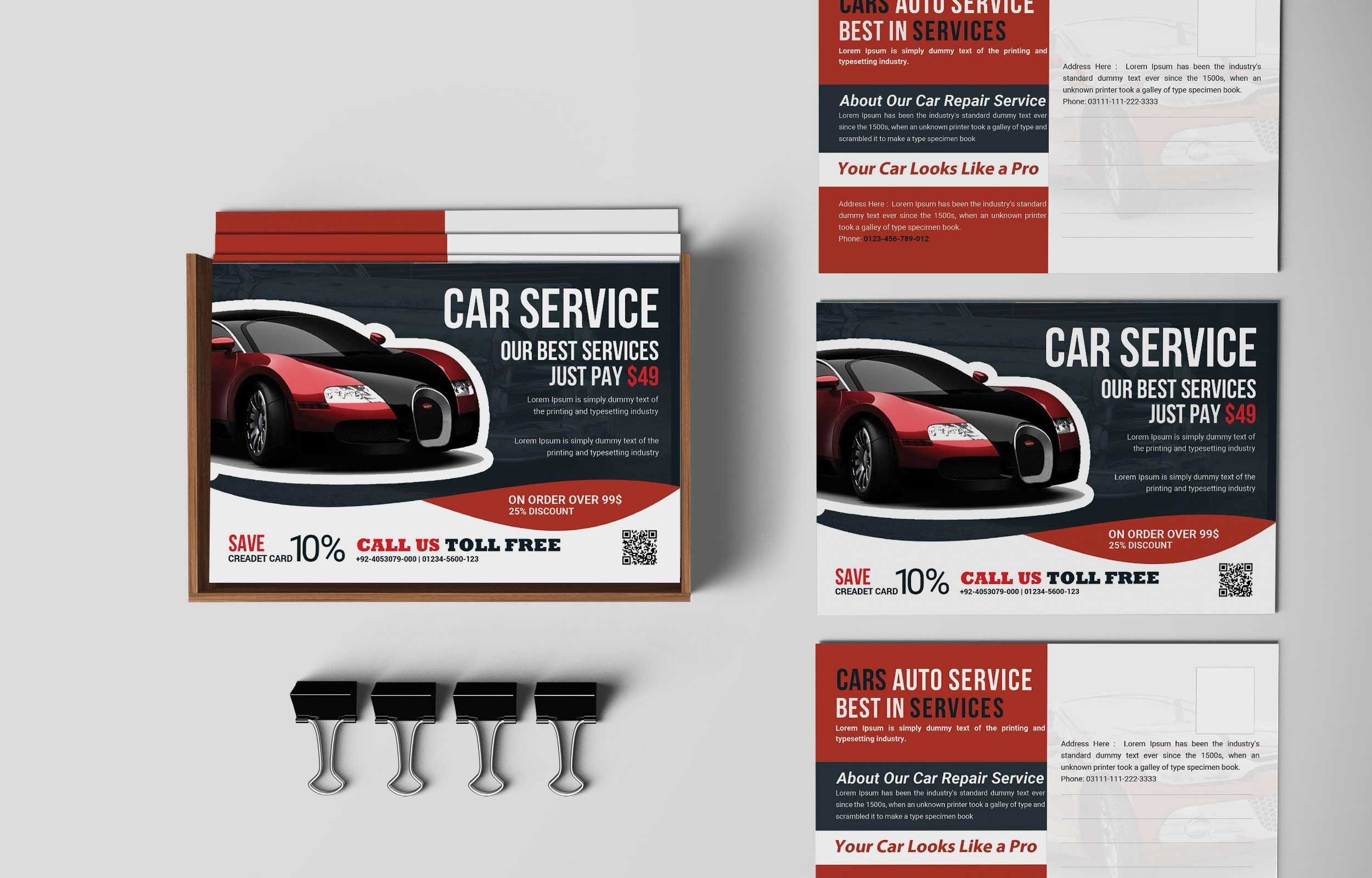 Free Car Repair Service PostCard PSD Template