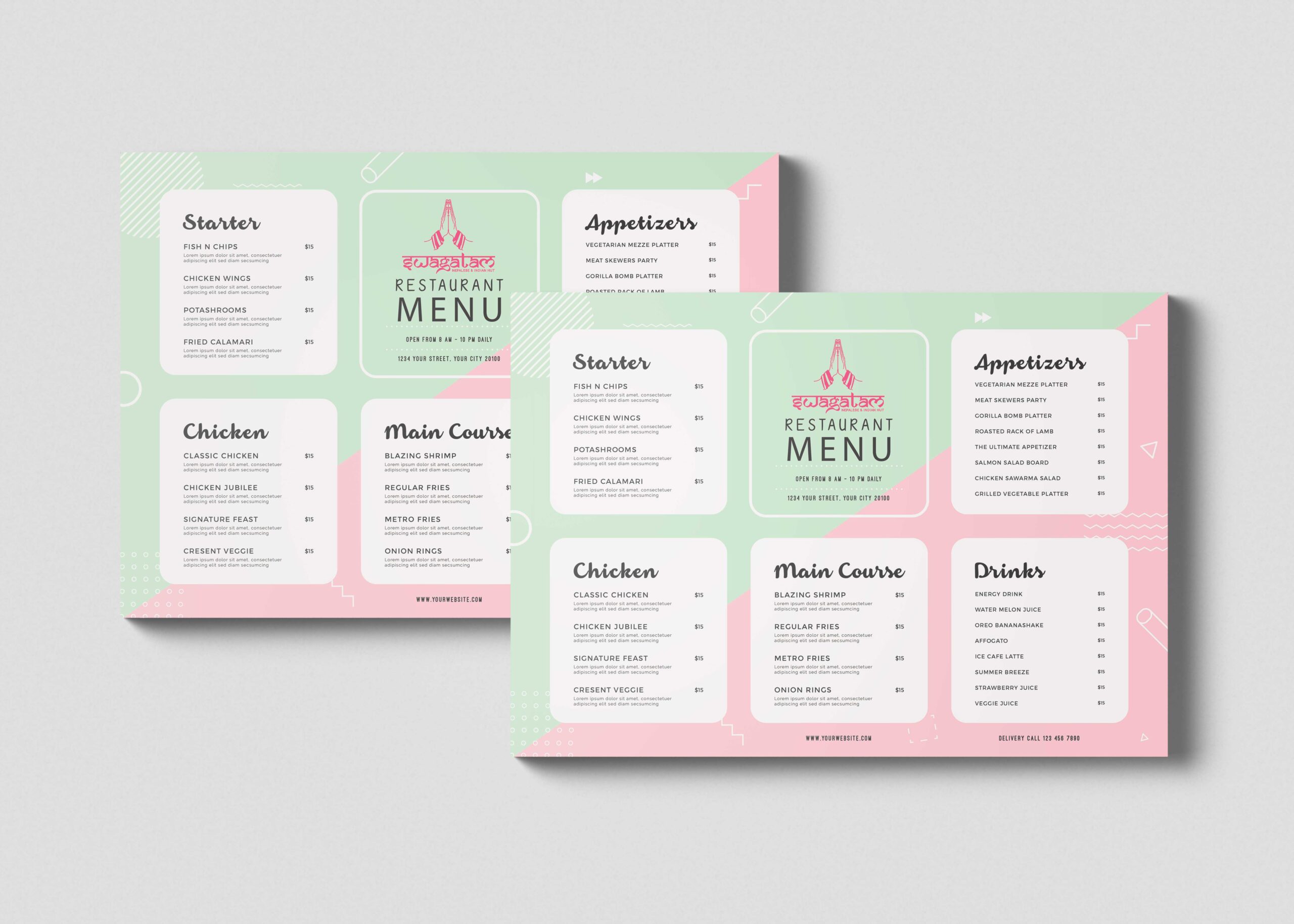 Free A4 Landscape PSD Menu Template